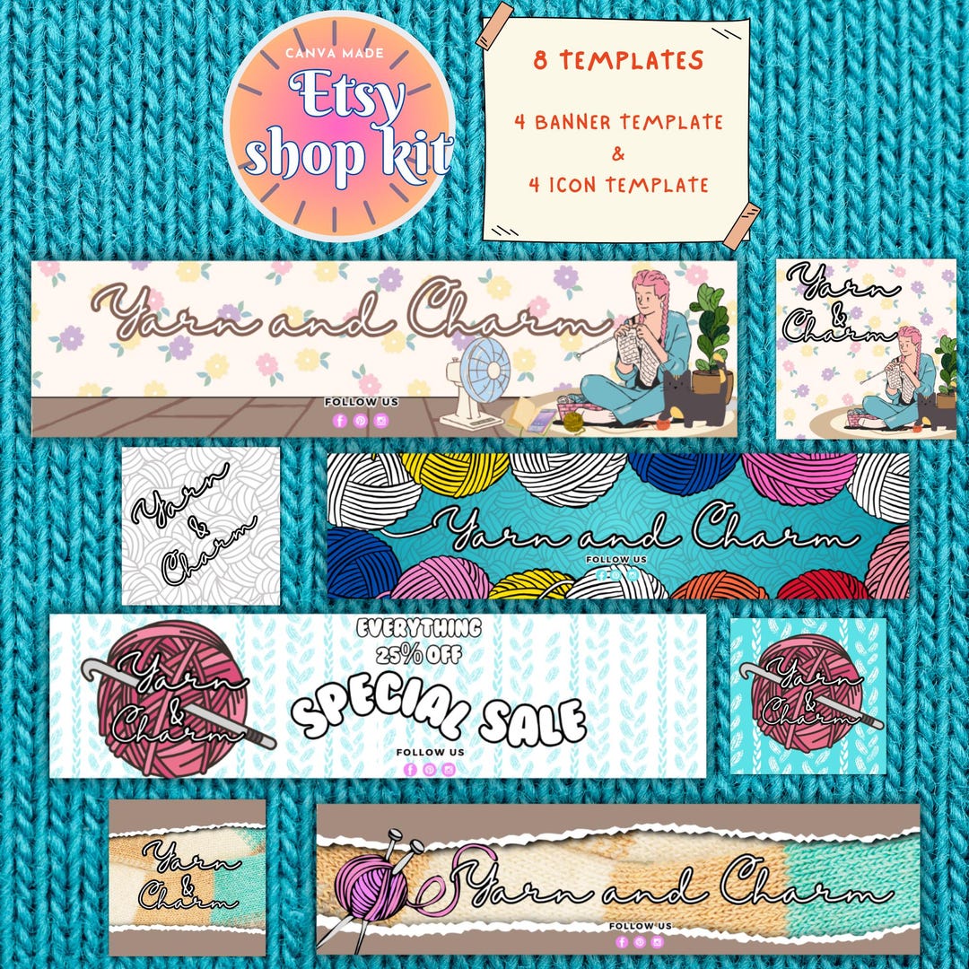 Crochet Shop Branding Kit: Etsy Banner & Icon Templates (canva) - Etsy