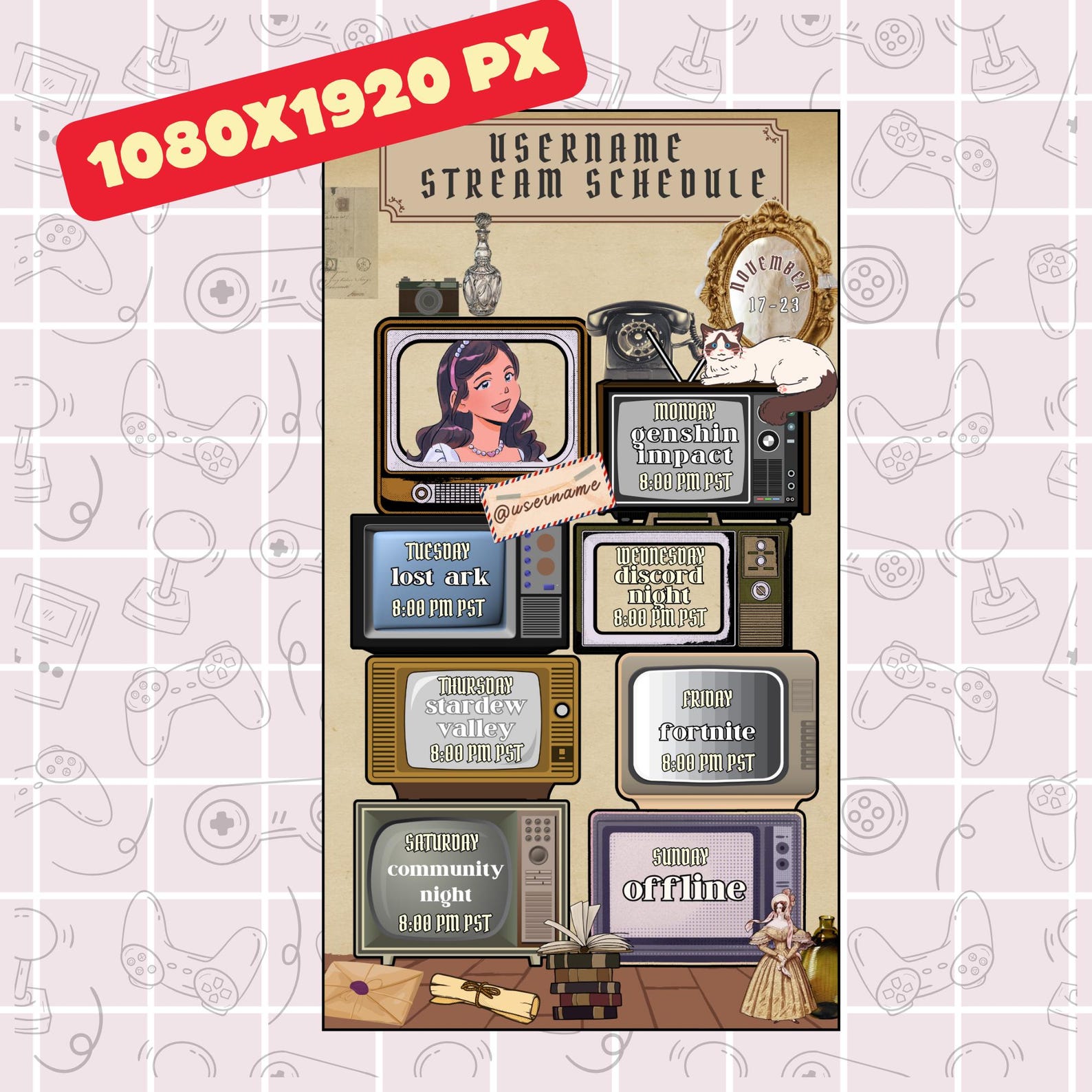 Editable Stream Schedule Template for Twitch, Youtube, and Gaming Streamers. Weekly Stream ...