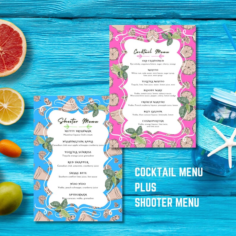 Cocktail Menu Editable Template. Instant Digital Download. Bar Cocktail ...