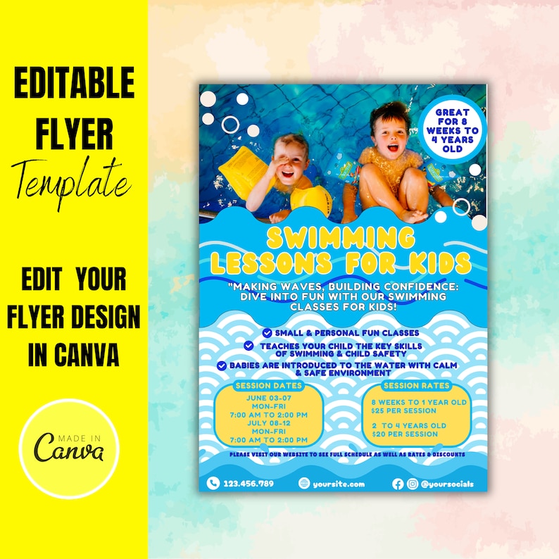 Kids Swimming Lesson Flyer Template: Editable Canva Design - Etsy
