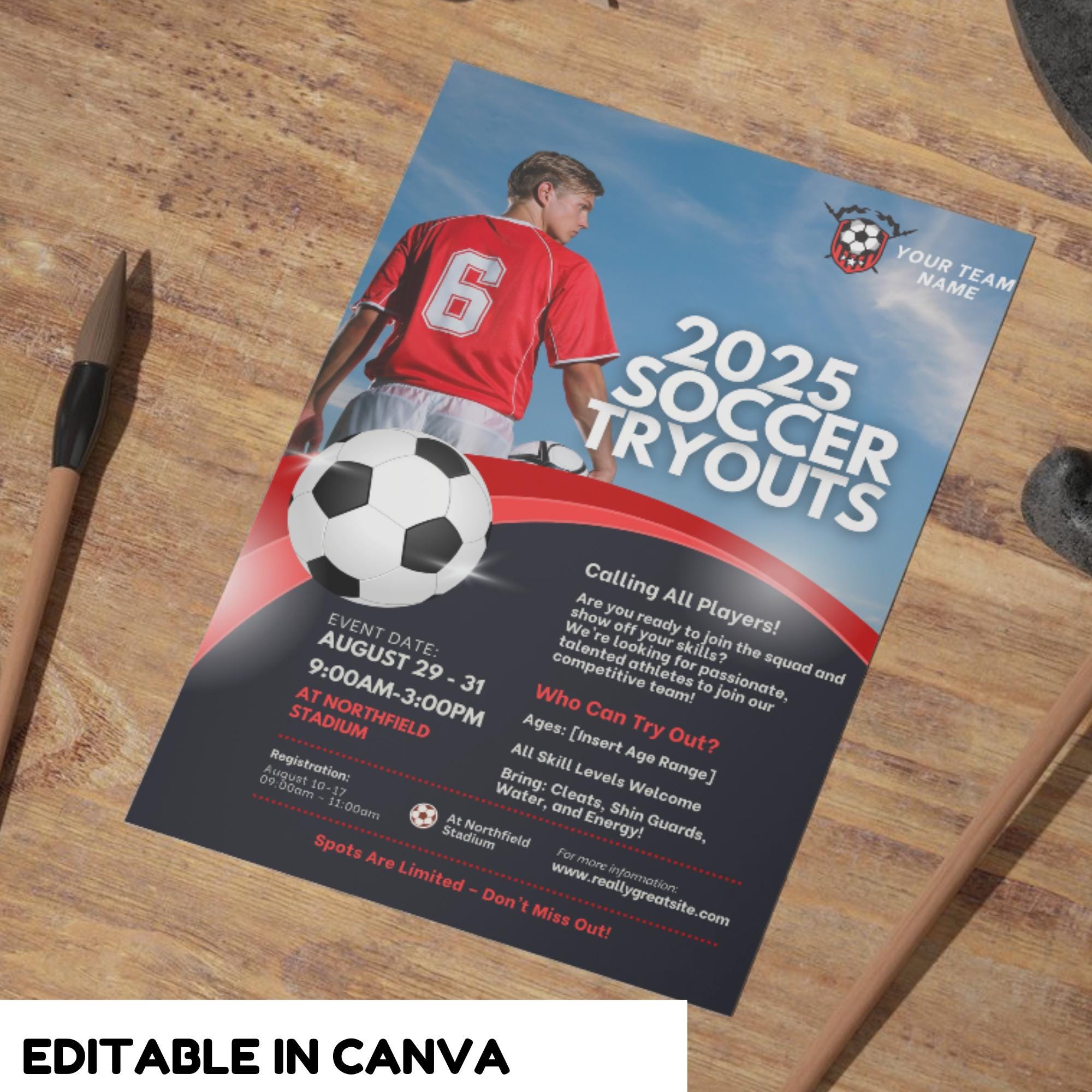 Editable Soccer Tryouts Flyer Template | Premade Canva Sports Team ...