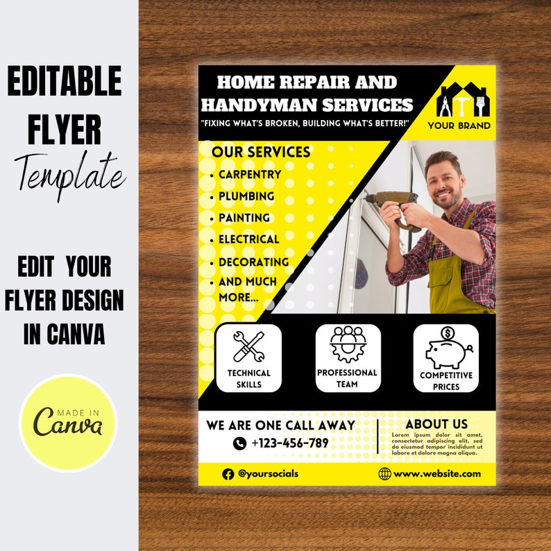 Handyman Services Editable Flyer Template, Digital Download. Premade ...