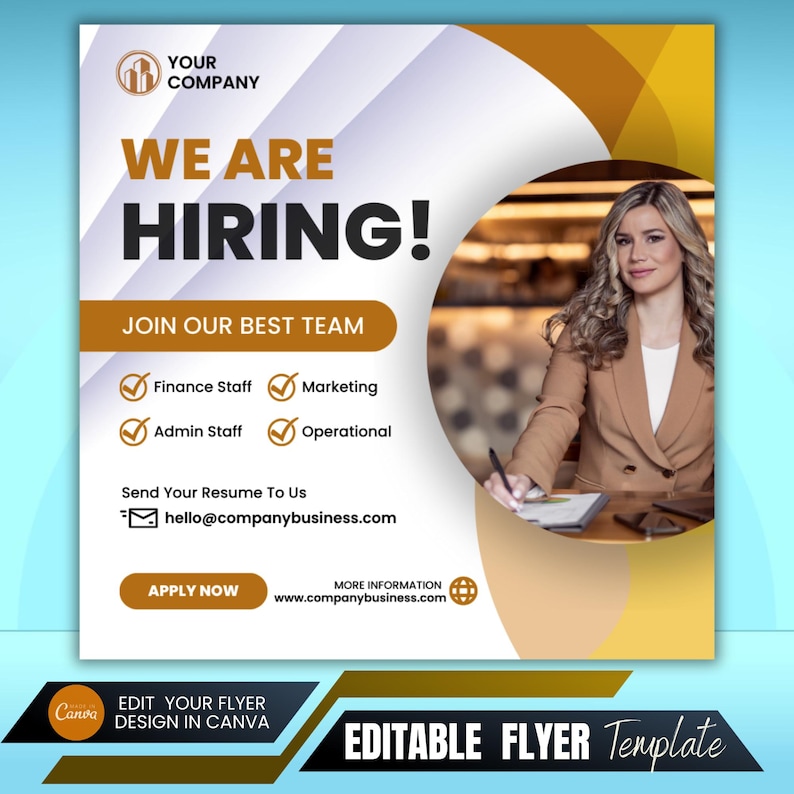 Professional Hiring Flyer Template for Job Recruitment Editable Canva ...