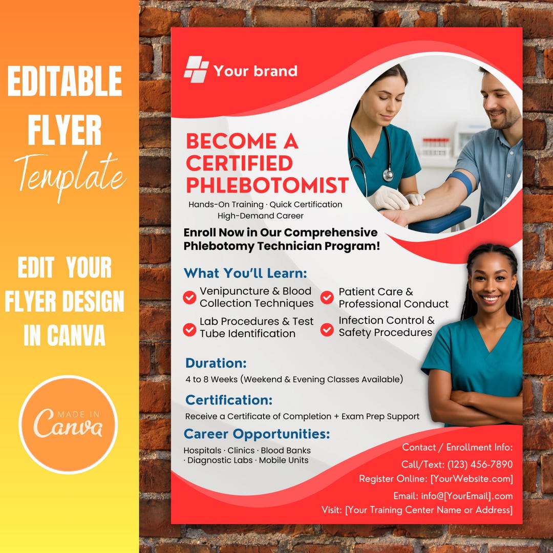 Phlebotomy Training Flyer Template: Editable Medical Course Promo ...