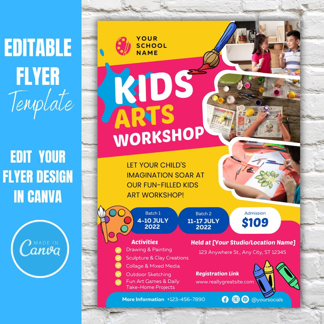 Editable Kids Art Workshop Flyer Template | Premade Canva Art Class ...
