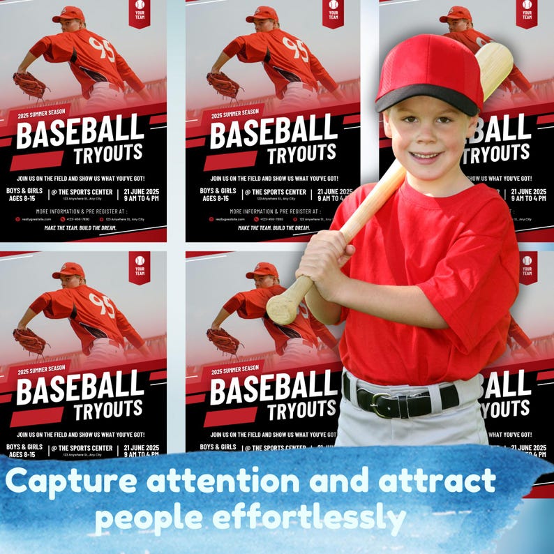 Editable Baseball Tryout Flyer Template: Youth Sports Promotion (A4 ...