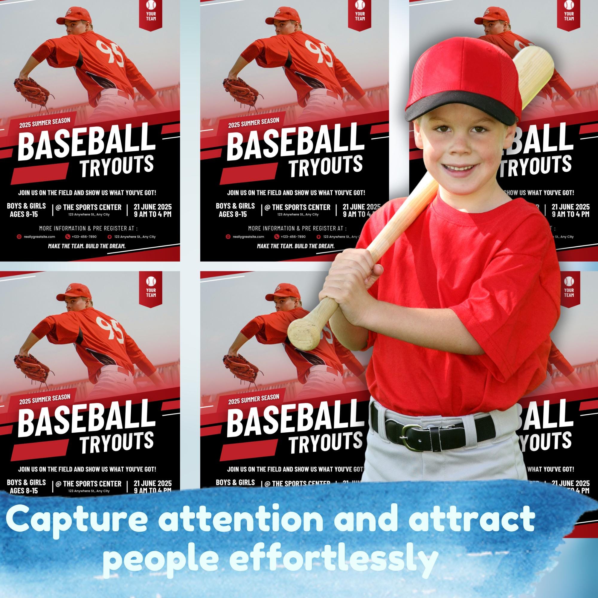 Editable Baseball Tryout Flyer Template: Youth Sports Promotion (A4 ...