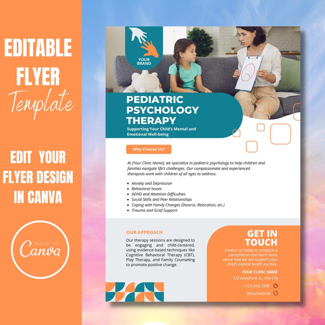 Customizable Child Counseling Flyer Template. Editable Pediatric ...