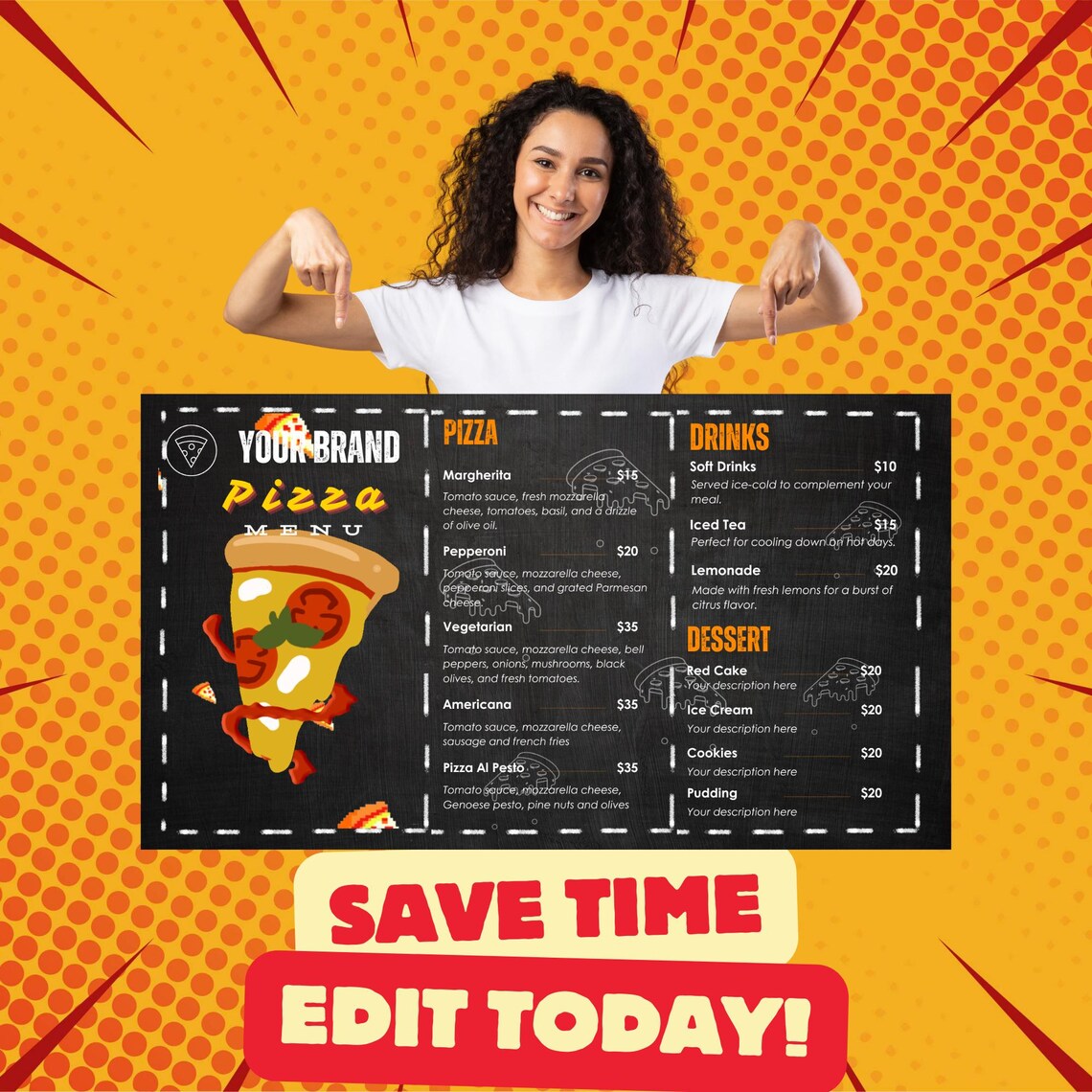 Digital Animated Pizza Menu Board Template - Customizable Design ...