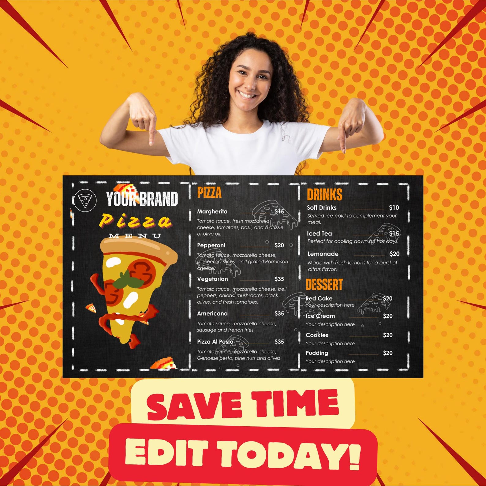 Digital Animated Pizza Menu Board Template - Customizable Design ...
