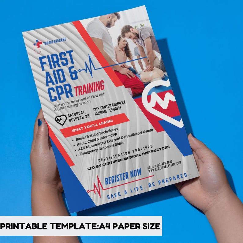 CPR Training Flyer Template: Editable Emergency Medical Poster (canva ...
