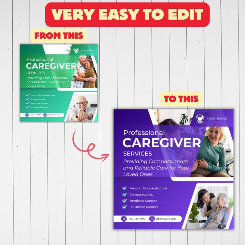 Professional Caregiver Services Flyer Template. Digital Flyer for ...