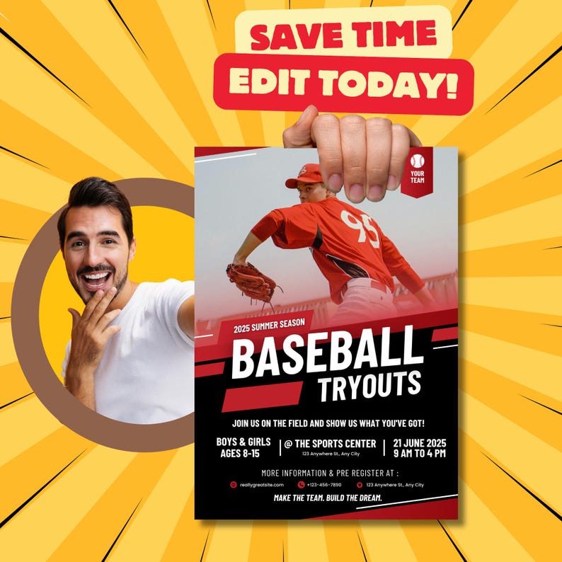 Editable Baseball Tryout Flyer Template: Youth Sports Promotion (A4 ...