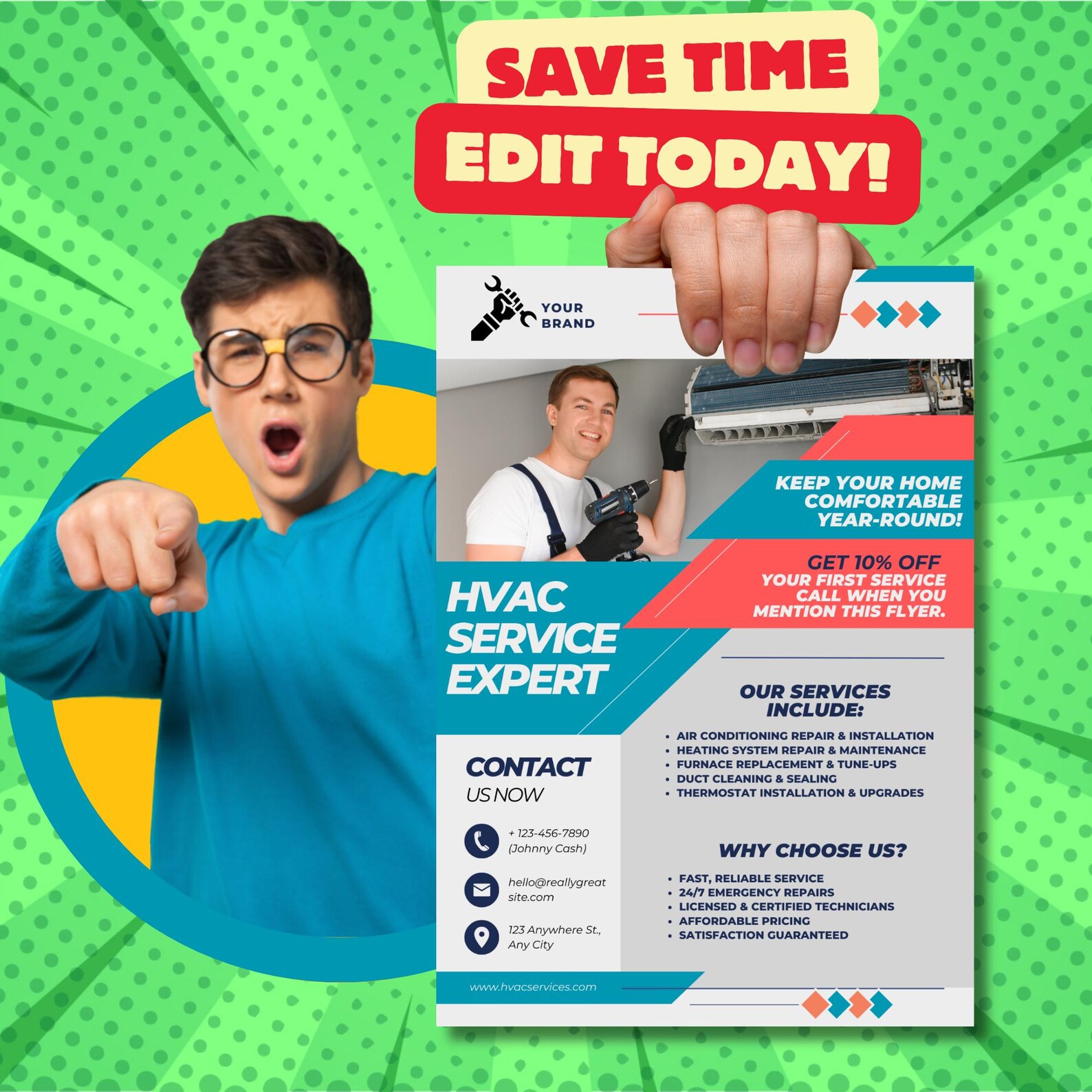 HVAC Service Flyer Template: Editable Canva Design - Etsy
