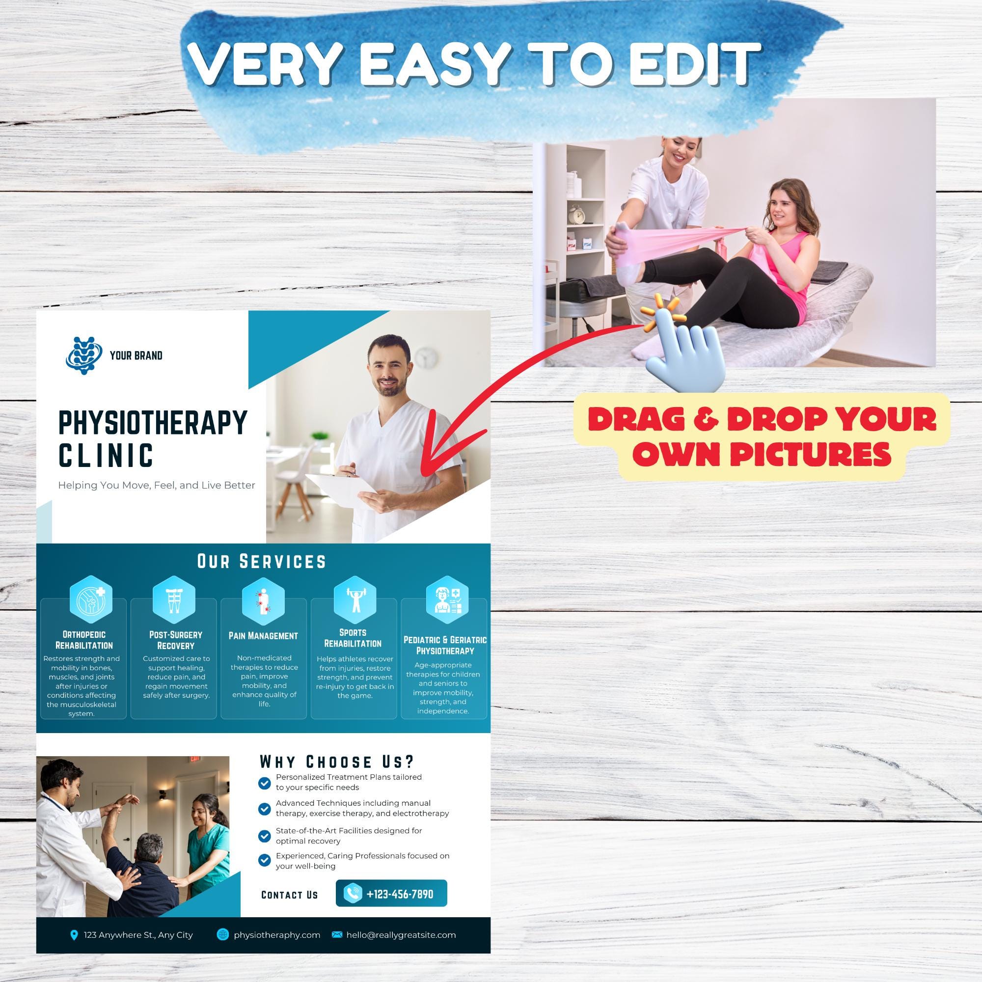 Physiotherapy Clinic Flyer Template. Physical Therapy Promotional Flyer Design. Premade Canva ...