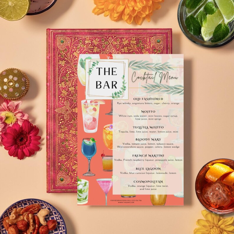 Editable Cocktail Menu Template Instant Download DIY Drinks Menu ...