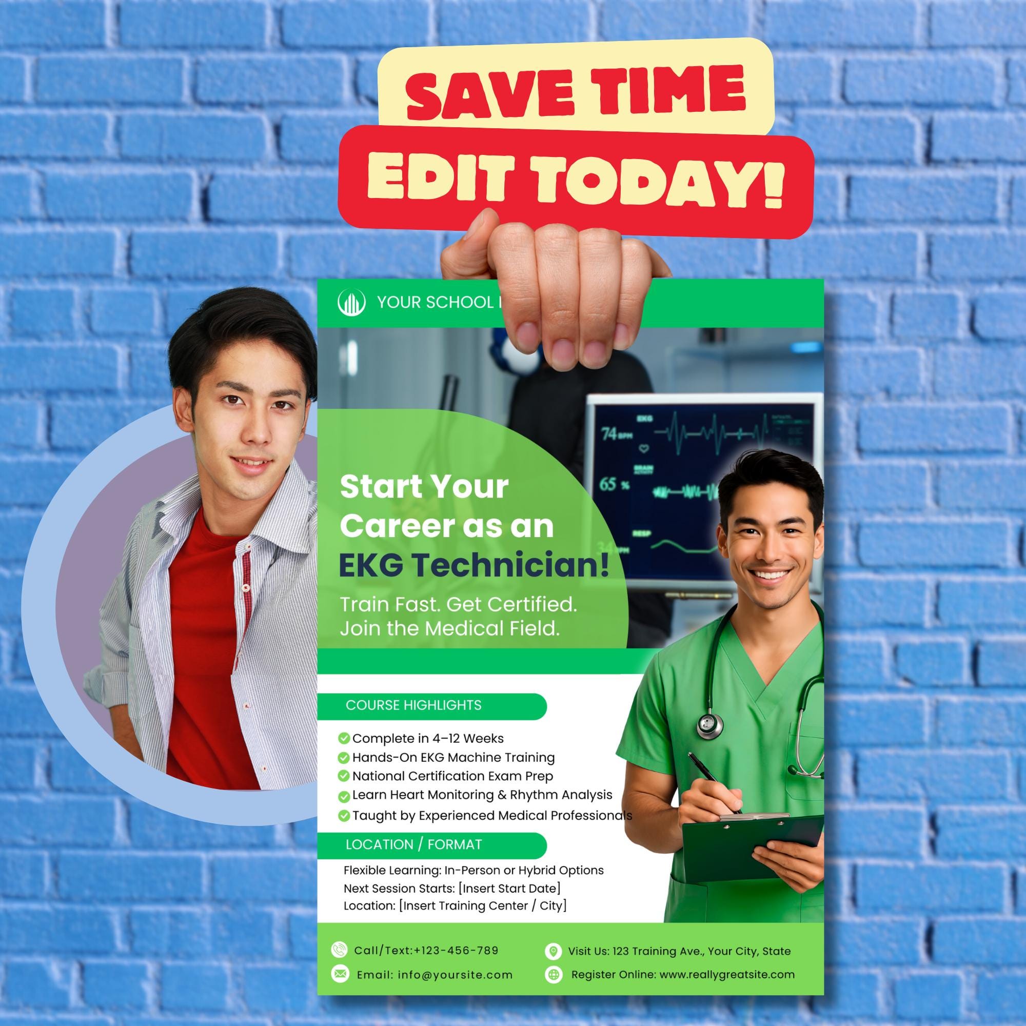 EKG Technician Training Flyer Template: Editable Canva Design (A4 ...