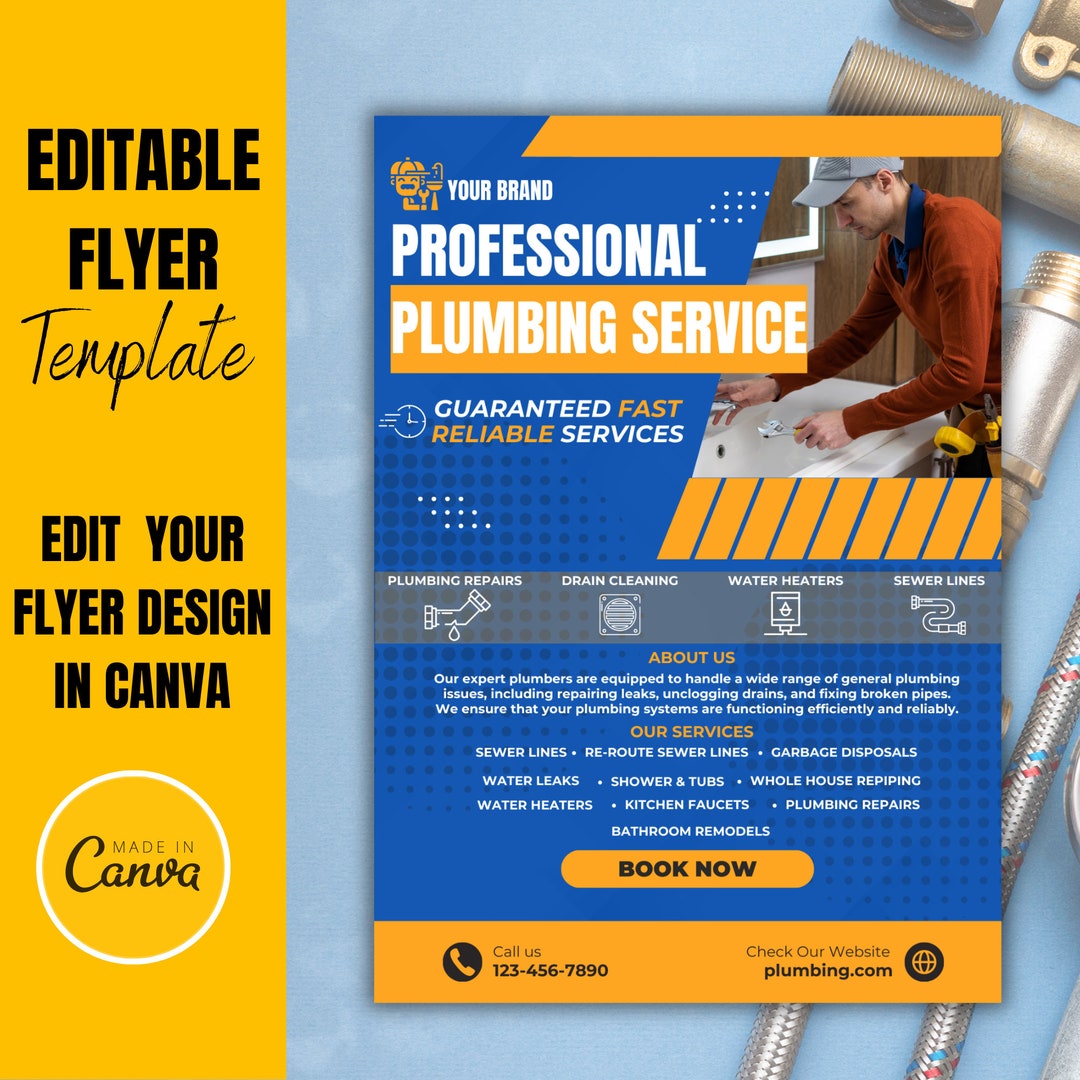 Plumbing Services Flyer Template | Editable Plumber Promotional ...