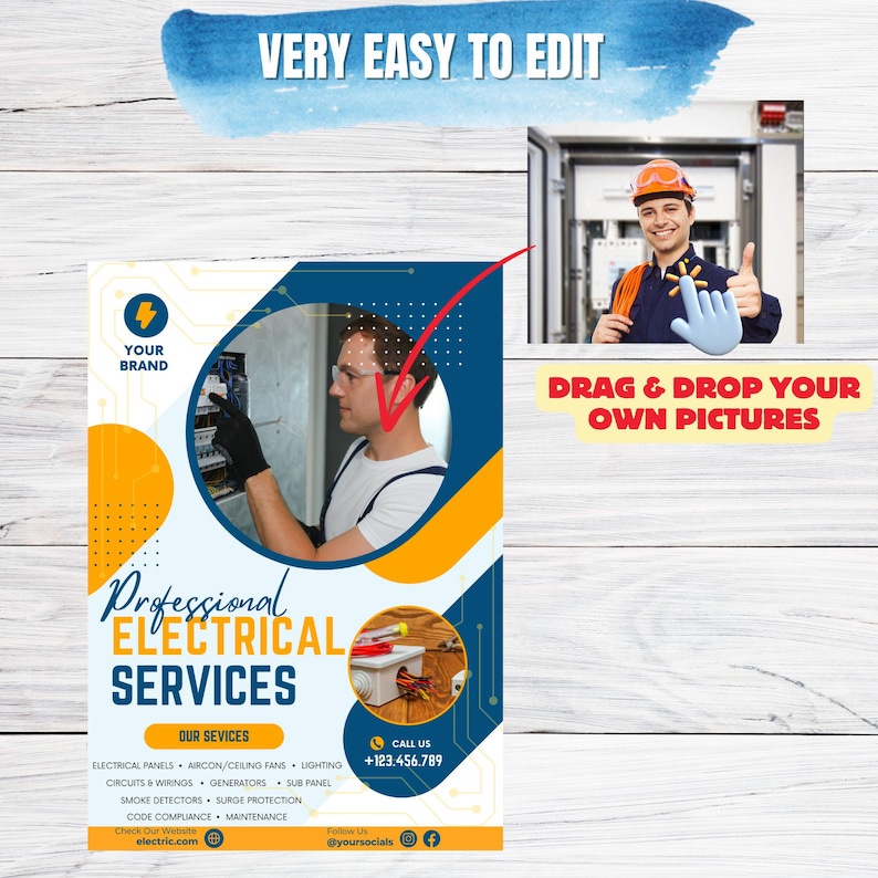 Electrical Services Flyer Template. Electrician Digital Ad for Social ...