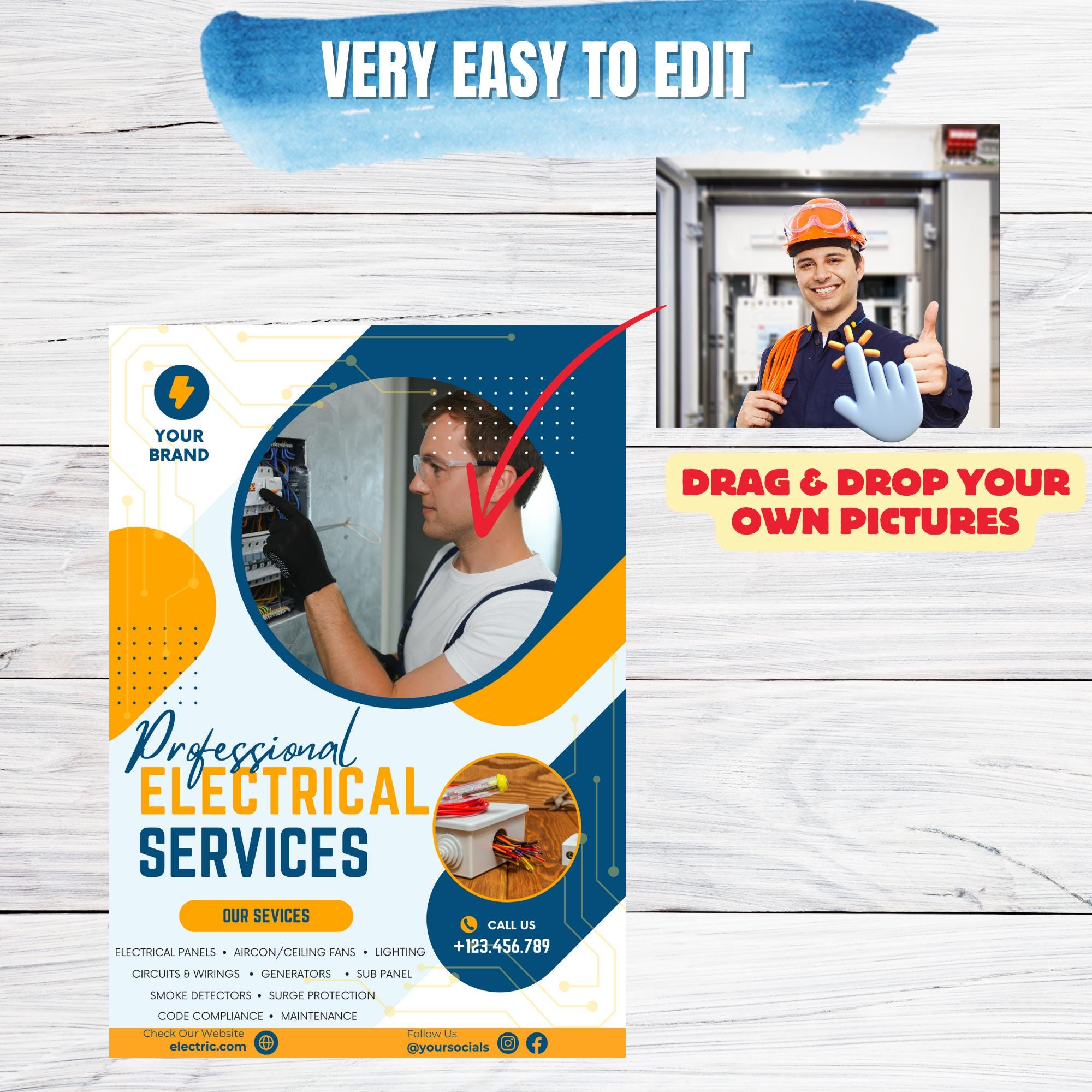 Electrical Services Flyer Template | Editable Electrician Flyer Design | Electrical Job ...