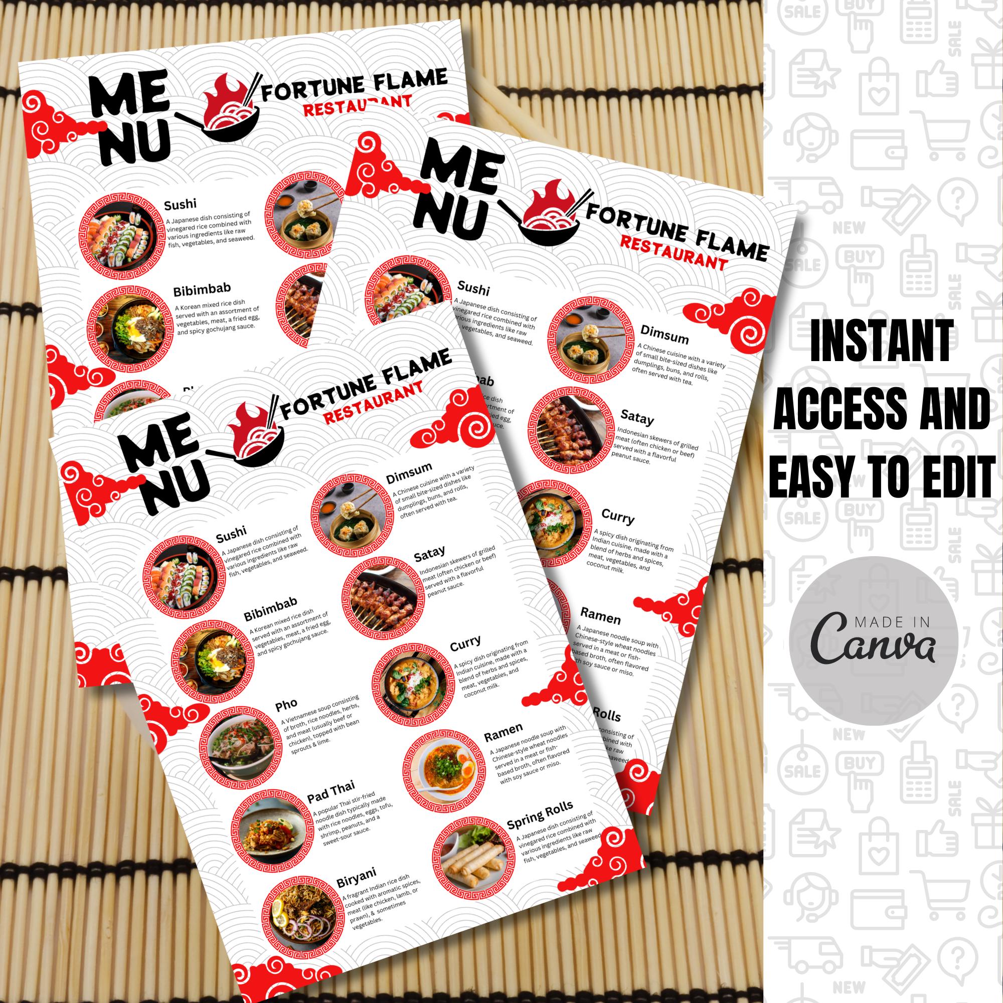 Customizable Asian Restaurant Menu Template - Editable and Print-ready ...