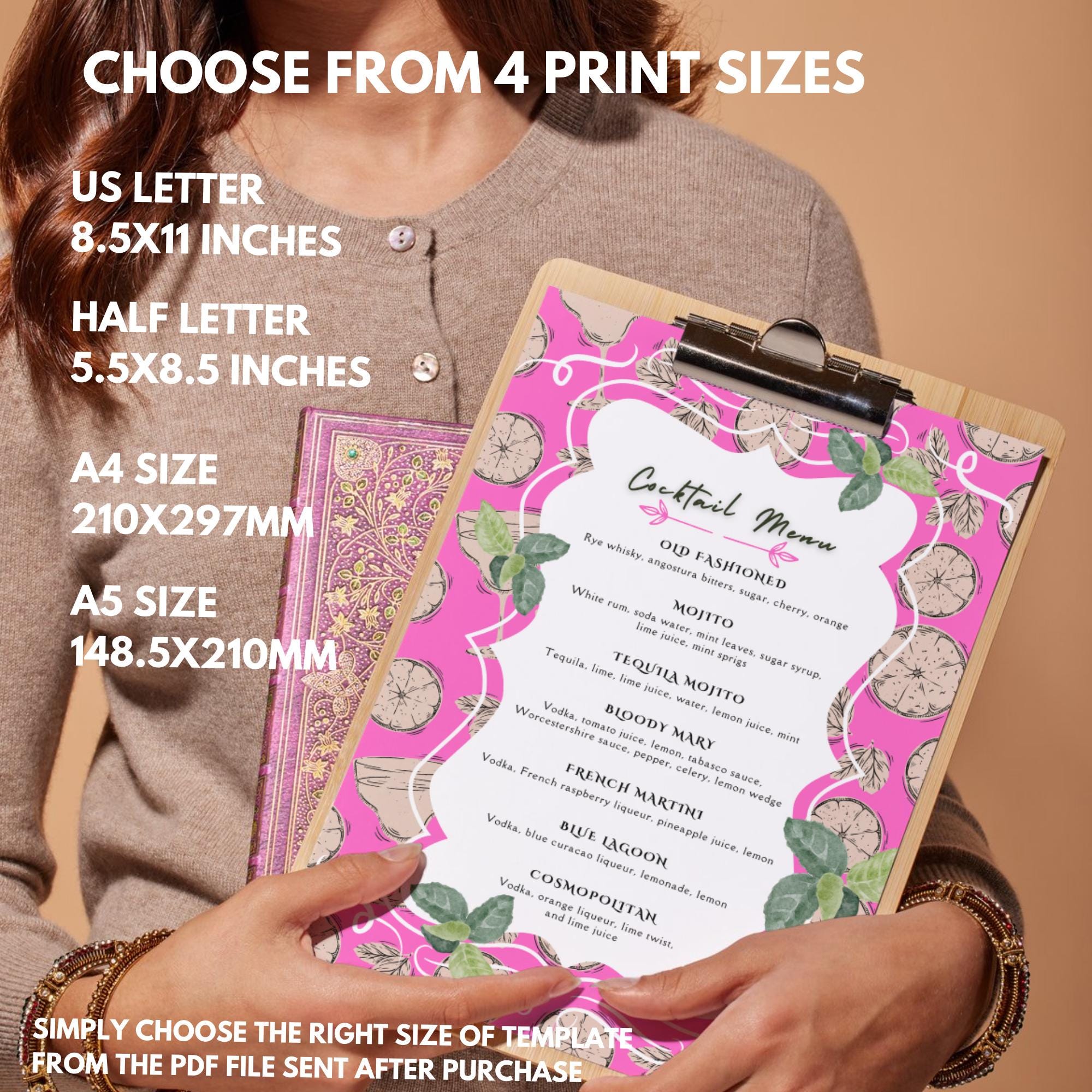 Cocktail Menu Editable Template. Instant Digital Download. Bar Cocktail ...