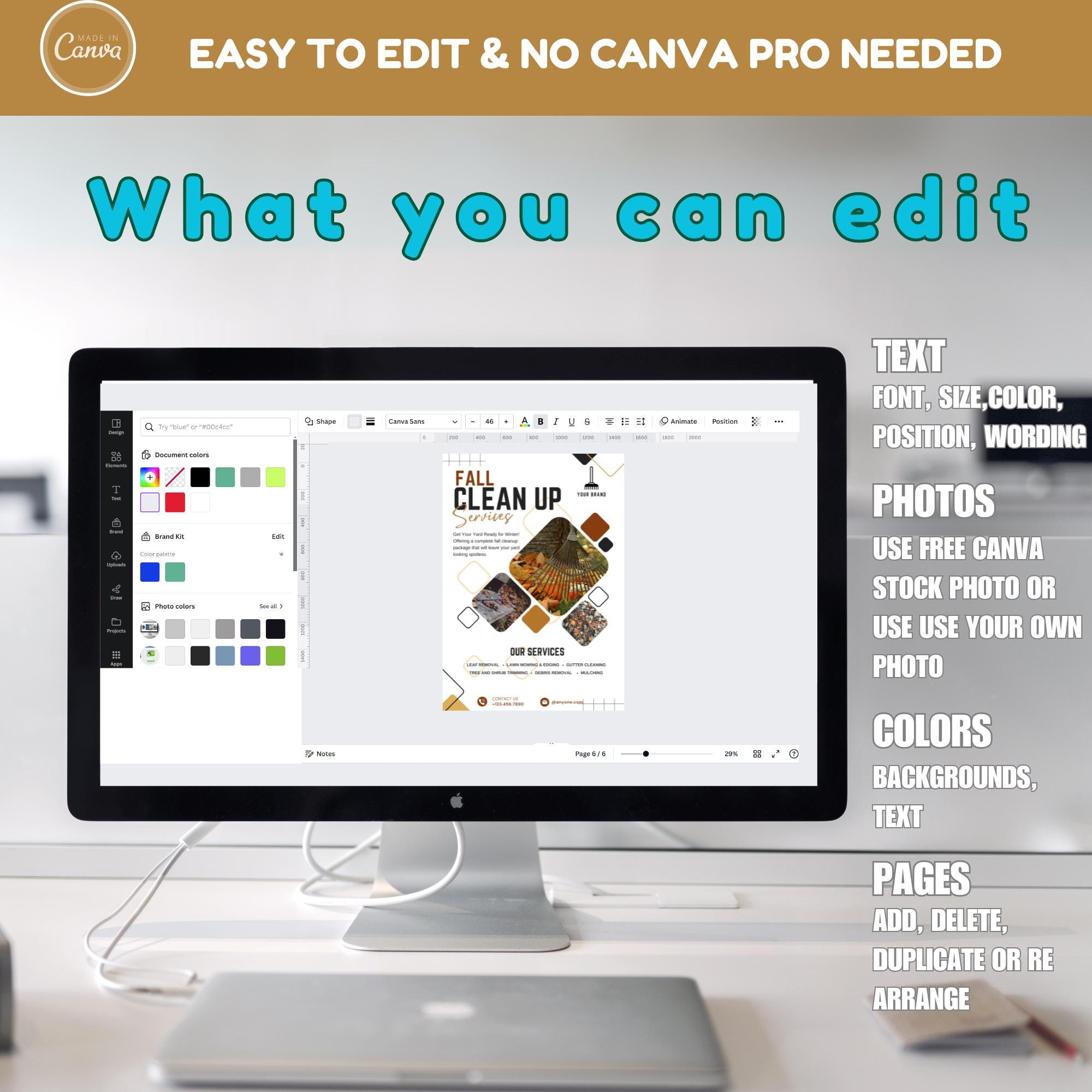 Fall Clean up Services Flyer Template: Editable Canva Design (digital ...