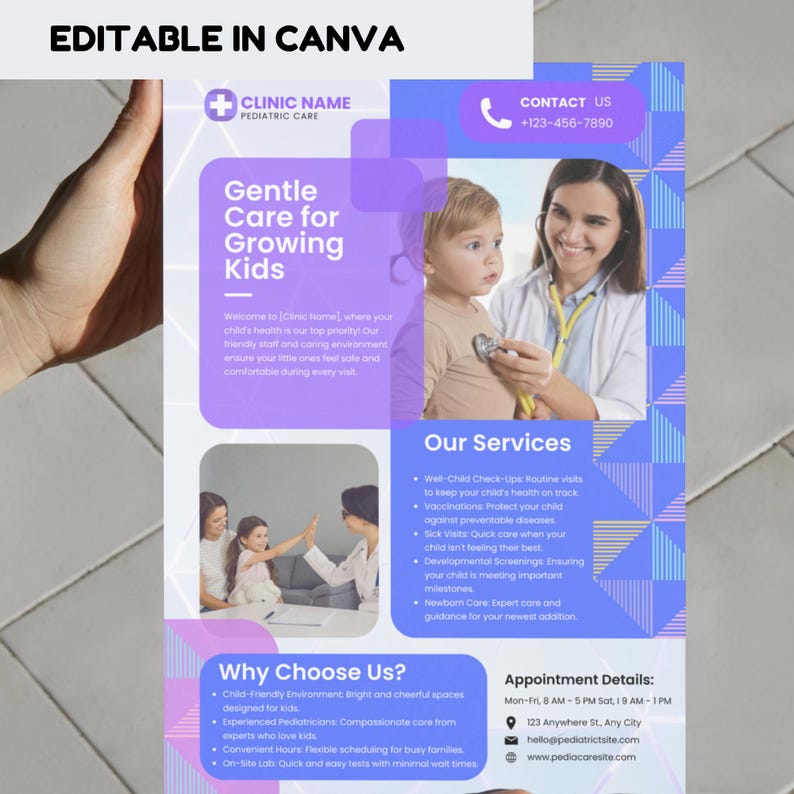 Pediatric Clinic Flyer Template: Editable Canva Design (digital ...
