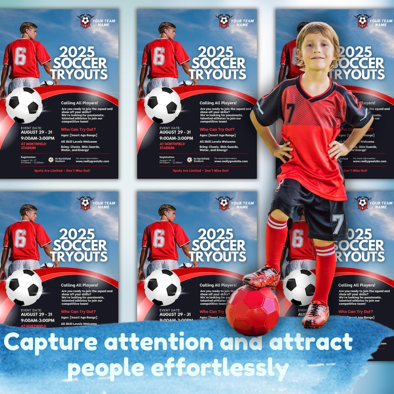 Editable Soccer Tryouts Flyer Template | Premade Canva Sports Team ...