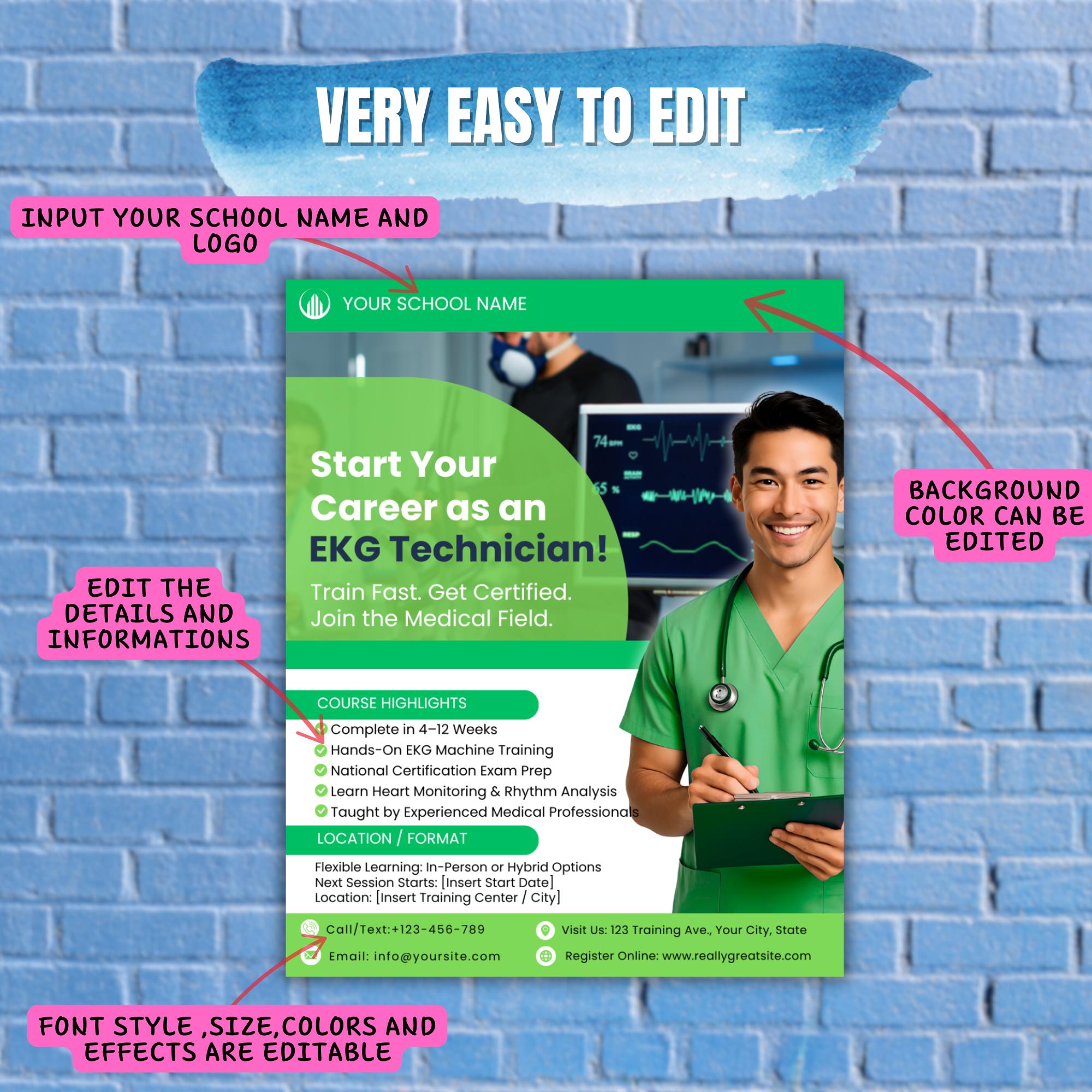EKG Technician Training Flyer Template: Editable Canva Design (A4 ...