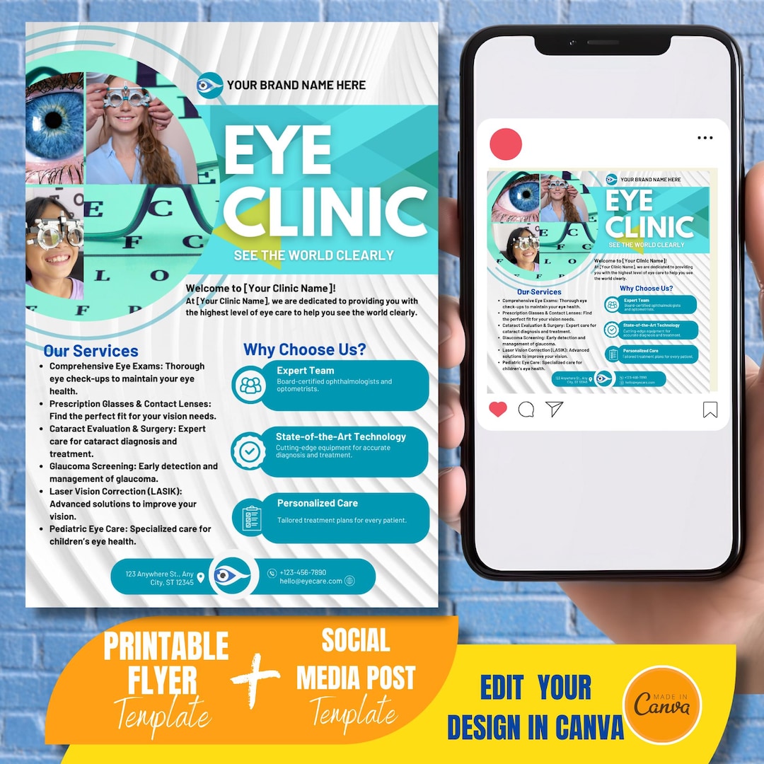 Eye Clinic Flyer & Social Media Post | Editable Eye Clinic Flyer ...