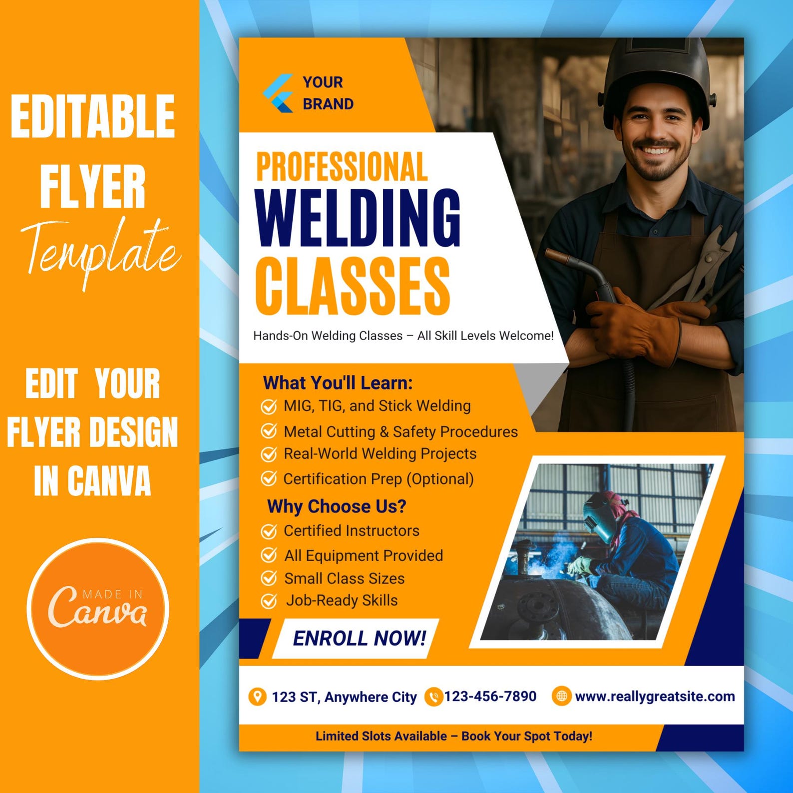 Welding Classes Flyer Template: Editable Canva Design for Trade Schools ...