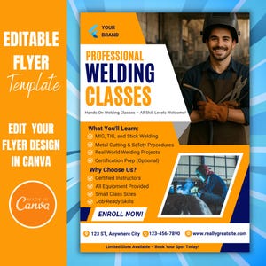 Welding Classes Flyer Template: Editable Canva Design for Trade Schools ...