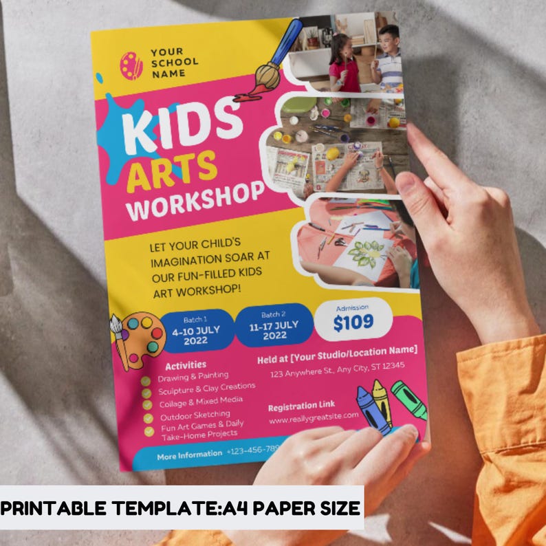 Editable Kids Art Workshop Flyer Template | Premade Canva Art Class ...
