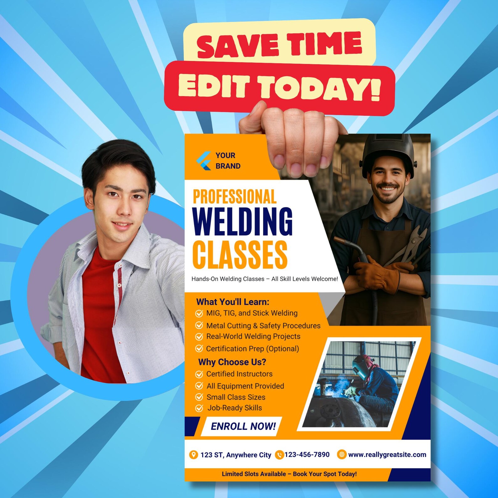 Welding Classes Flyer Template: Editable Canva Design for Trade Schools ...