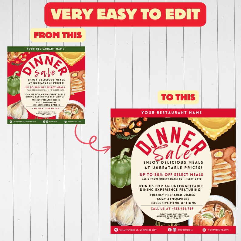 Editable Dinner Sale Flyer Template, Digital Download. Premade Canva ...