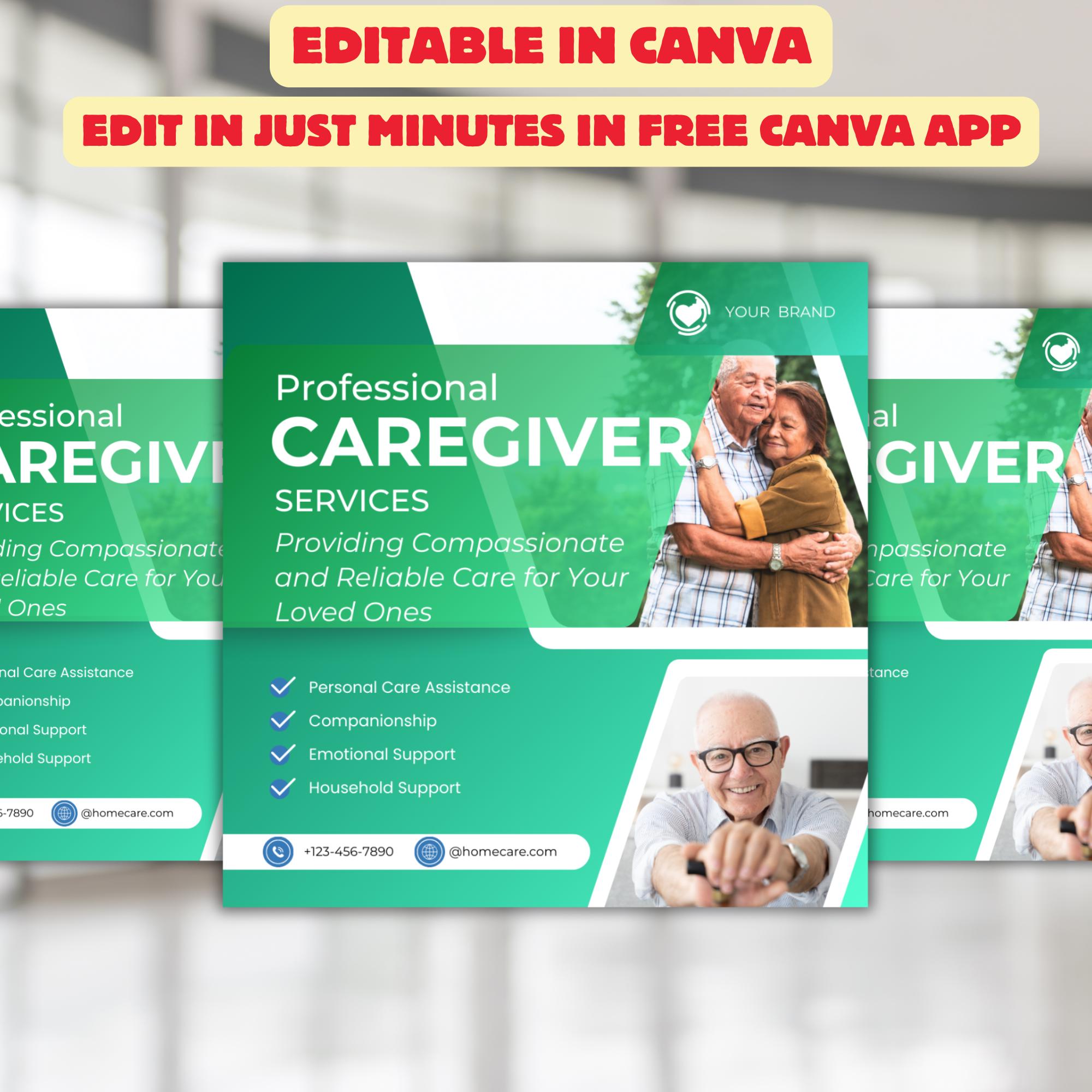 Professional Caregiver Services Flyer Template. Digital Flyer for ...