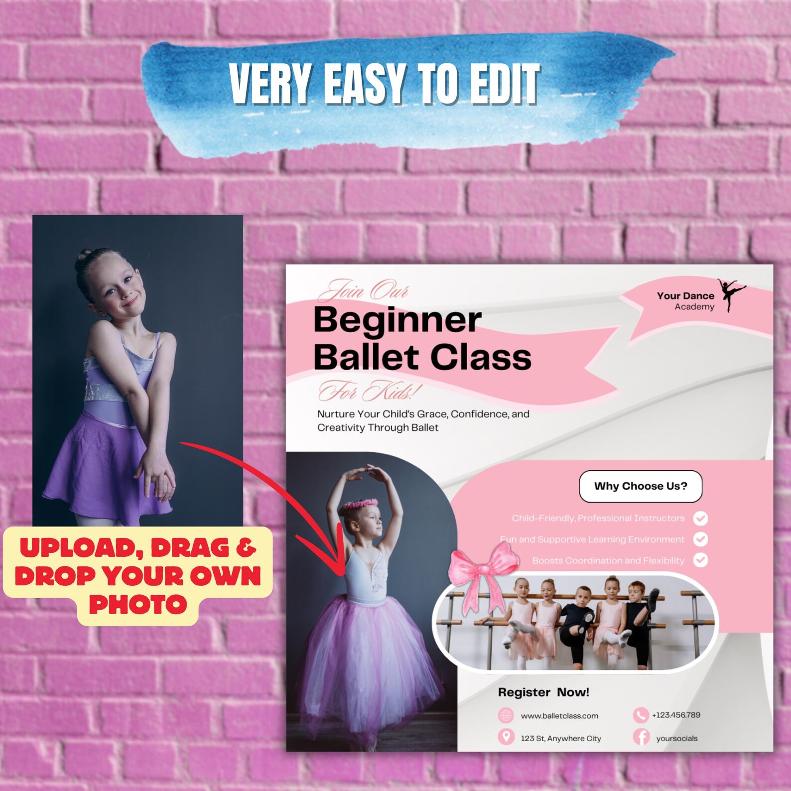 Ballet Class Flyer Template | Editable Dance Studio Poster Layout ...