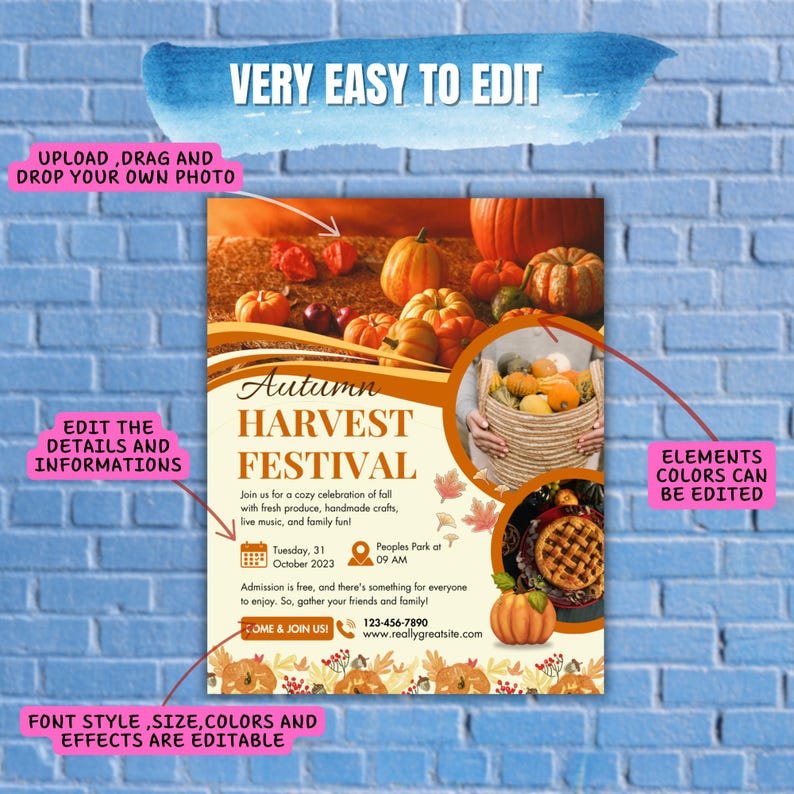Autumn Harvest Festival Flyer Template: Editable Canva Fall Event ...