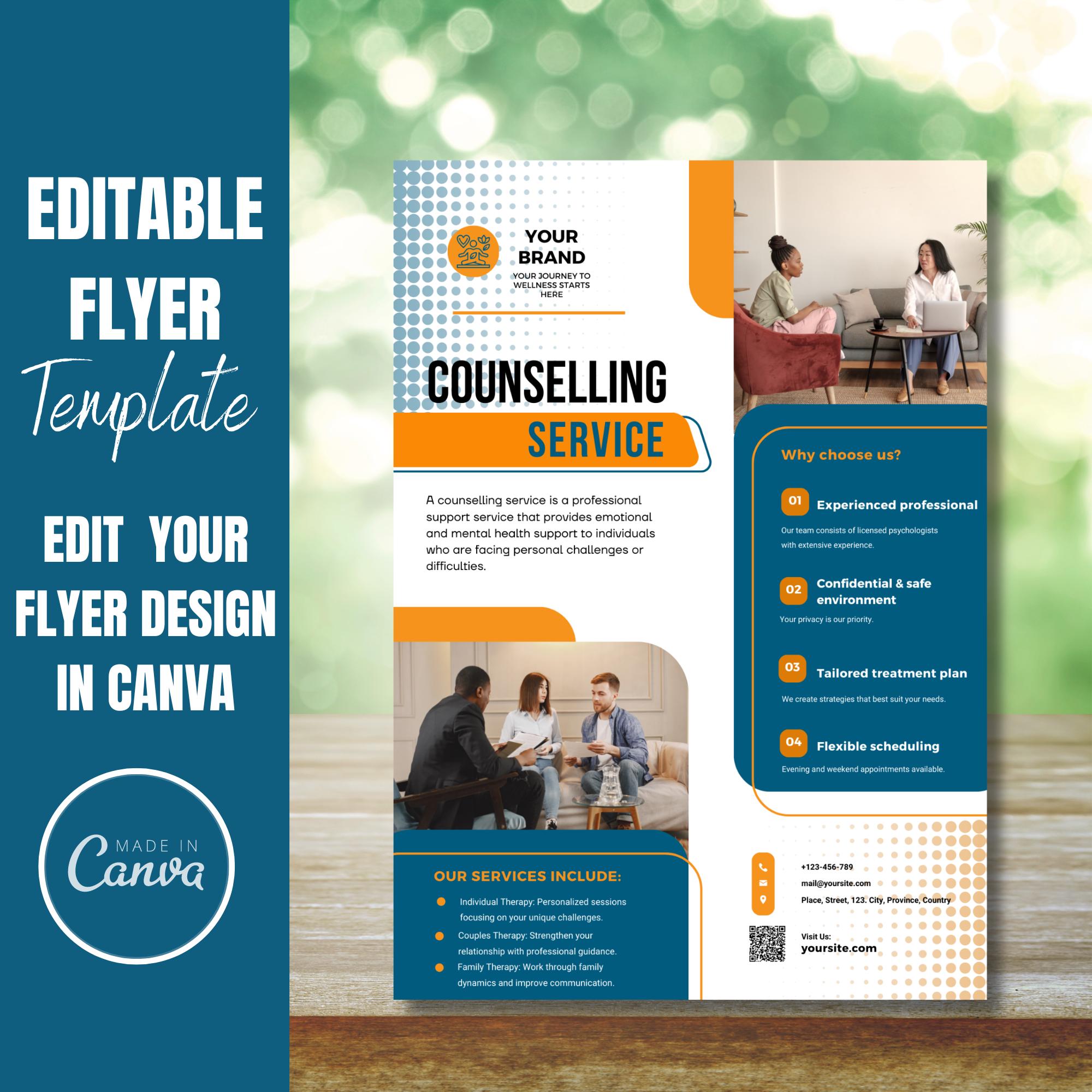 Counseling Psychology Therapy Flyer Template - Customizable Premade ...