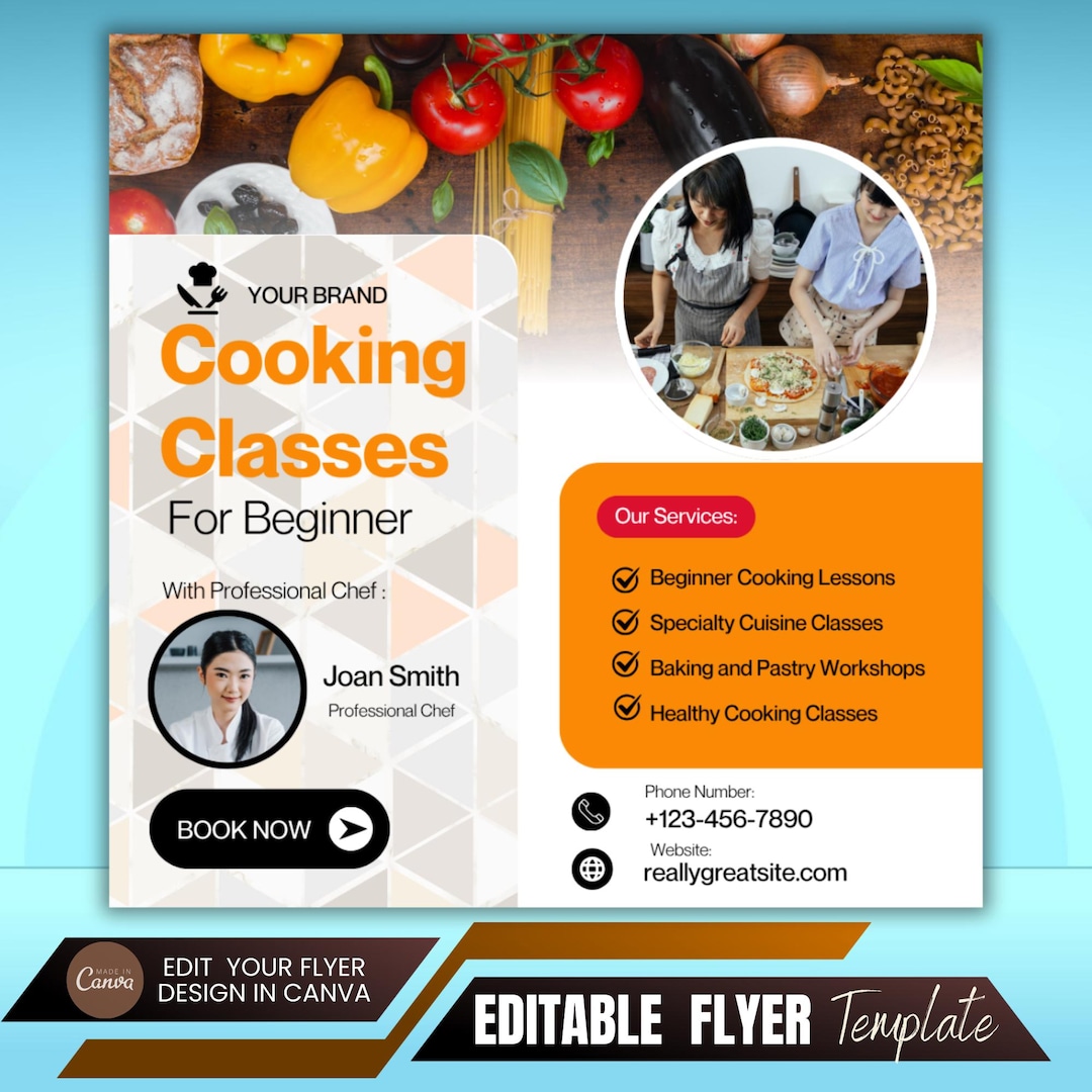 Editable Cooking Class Flyer Template | Cooking Lessons Poster | Chef ...