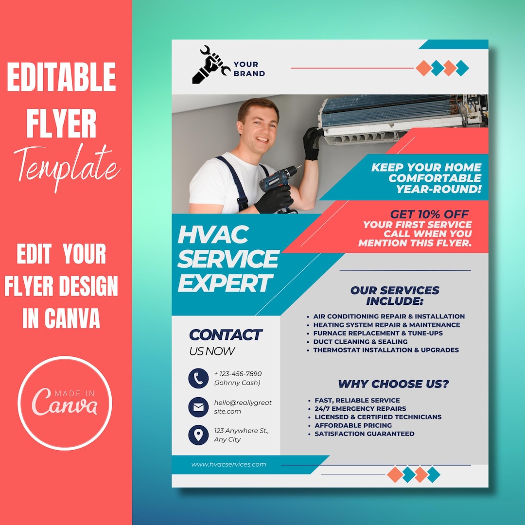 HVAC Service Flyer Template: Editable Canva Design - Etsy