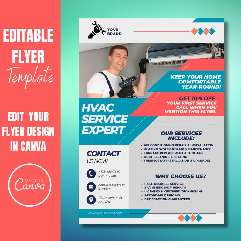 HVAC Service Flyer Template: Editable Canva Design - Etsy