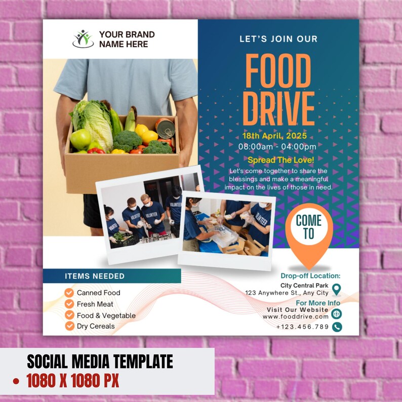 Food Drive Flyer & Social Media Post Template | Editable Canva Design ...
