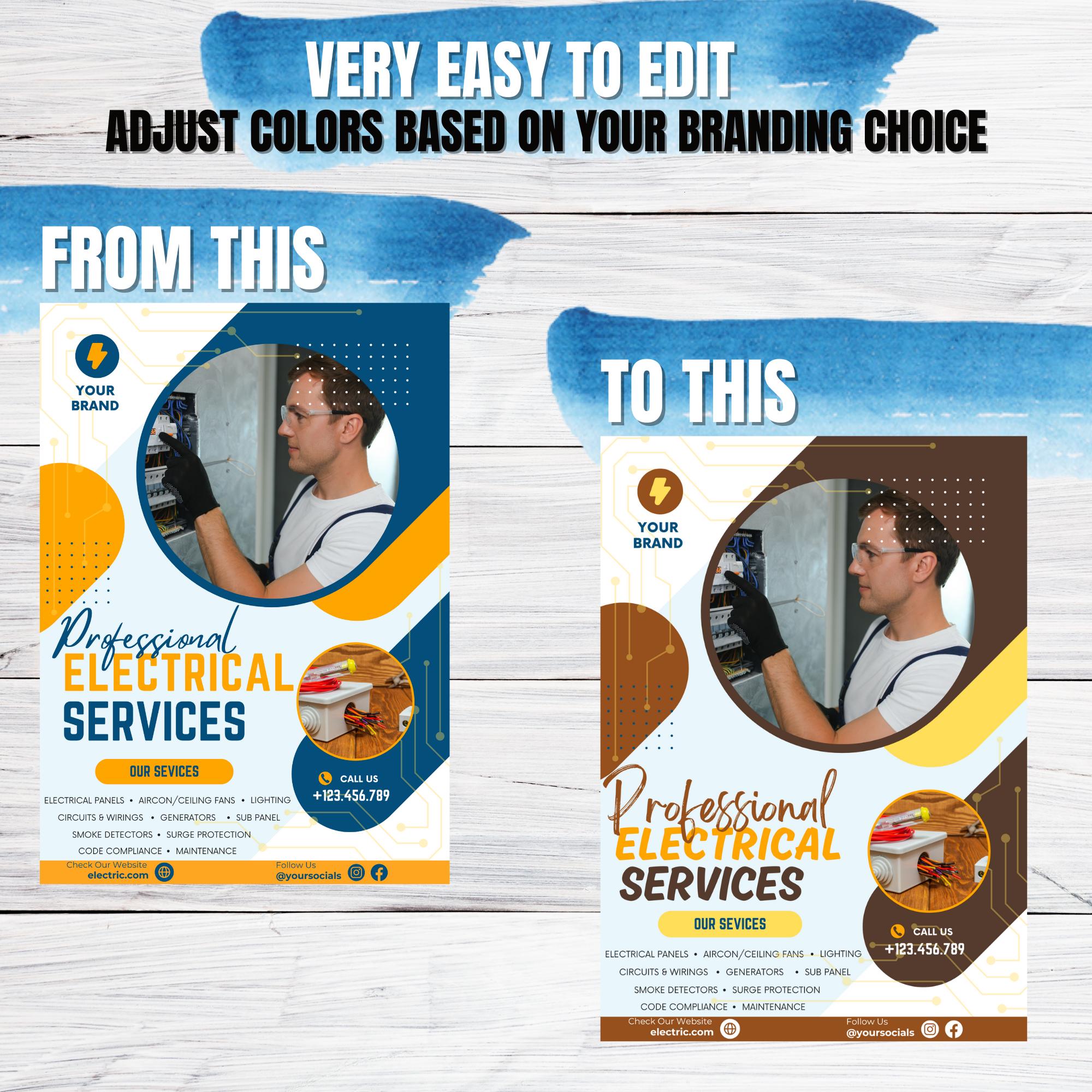 Electrical Services Flyer Template | Editable Electrician Flyer Design ...