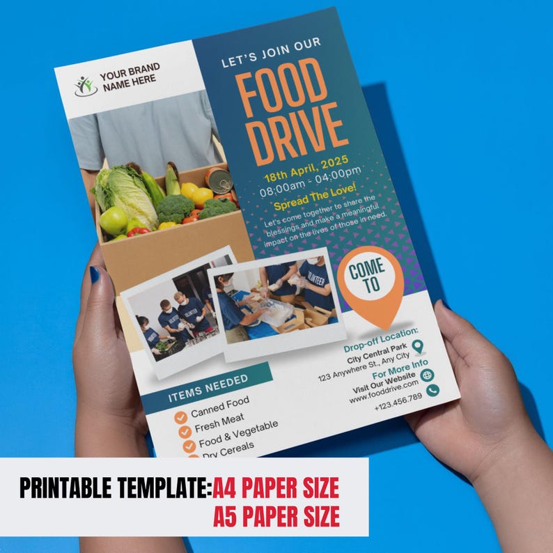 Editable Food Drive Flyer Design | Food Donation Program Flyer Layout ...