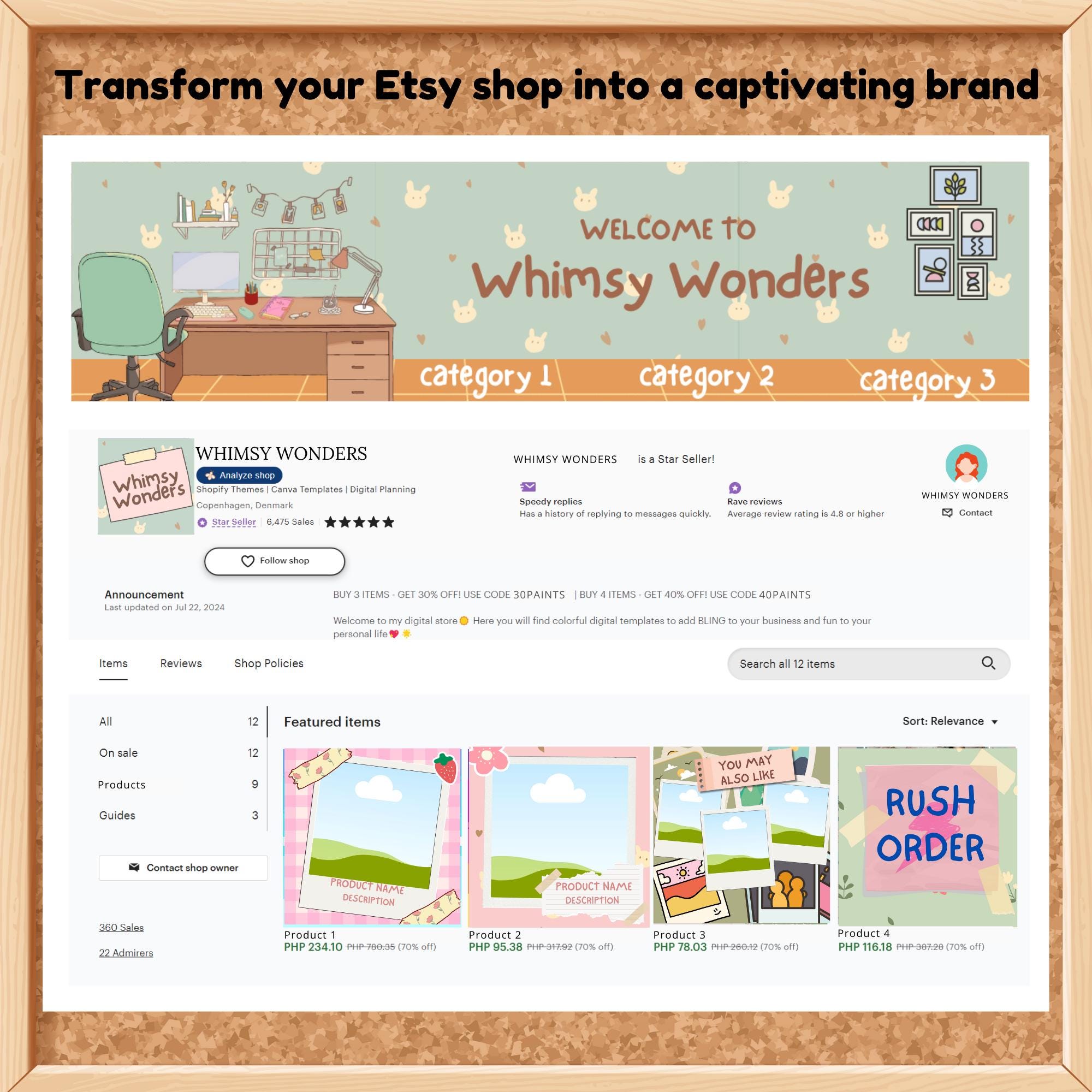 Etsy Shop Branding Kit. Cute Etsy Store Branding Set. Premade Canva ...