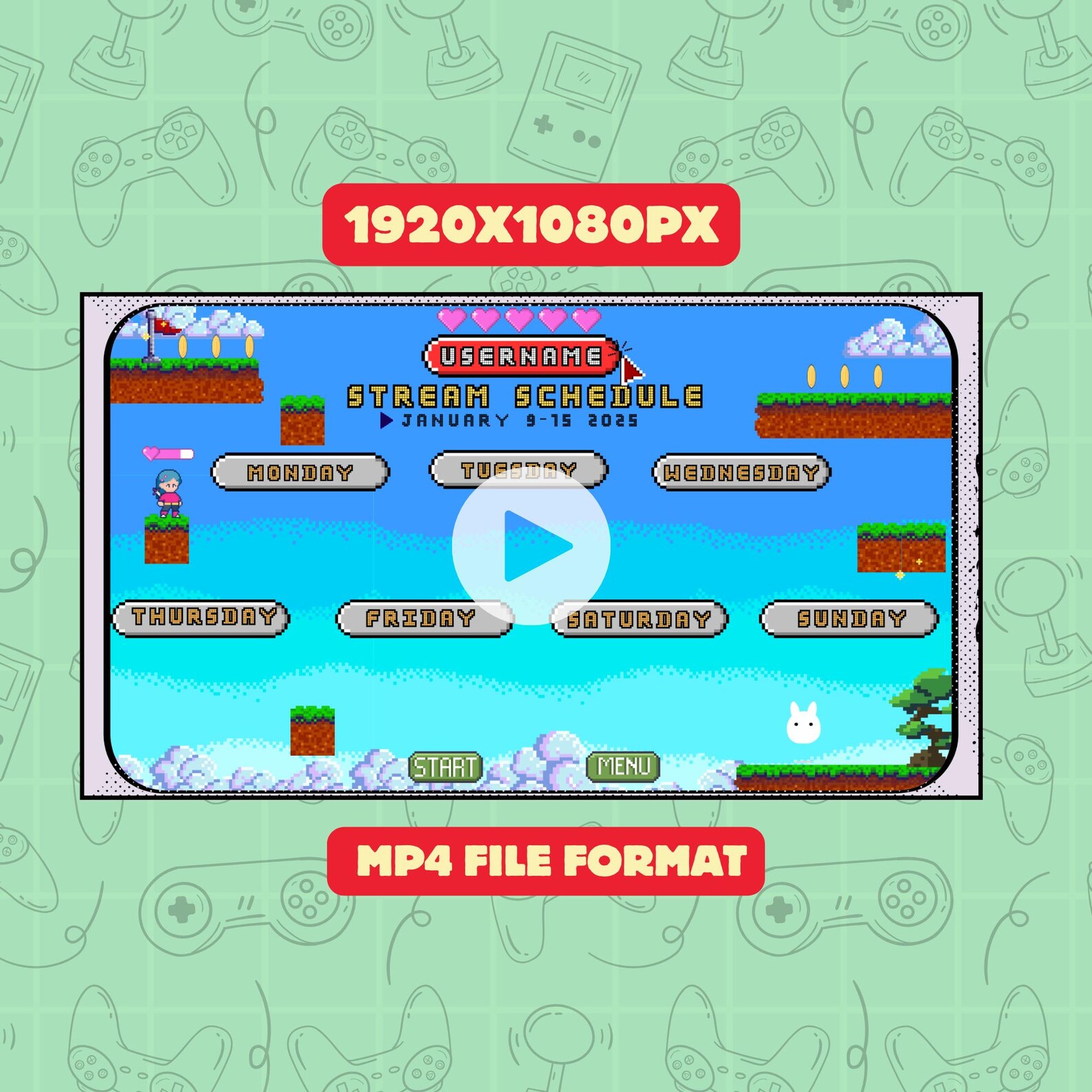 Retro Pixel Stream Schedule Template: Editable Canva Design - Etsy