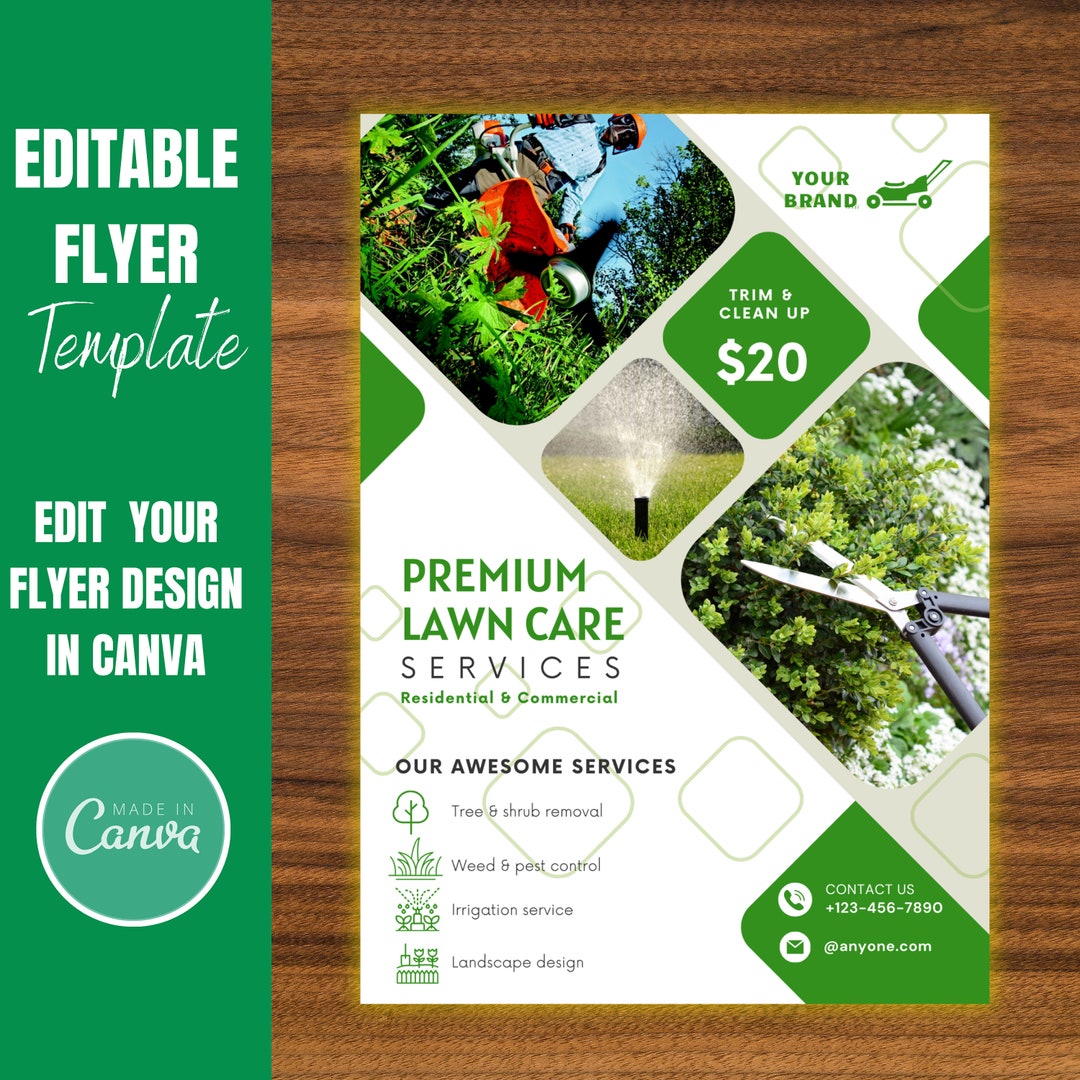 Lawn Care Services Flyer, Digital Editable Canva Template. Landscaping ...