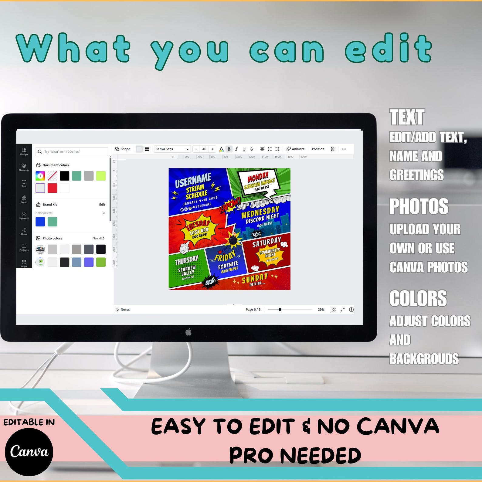 Comics Theme Stream Schedule Template. Editable Weekly Stream Schedule ...